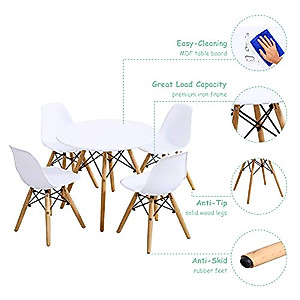GLACER Kids Table and Chair Set, 5 Pieces Kiddie-Sized Furniture Table Set for Toddler Children, Mid-Century Modern Dining Table and Chair Set, White
