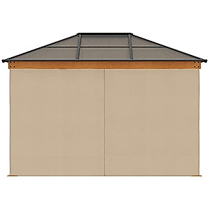 Outsunny 10' x 12' Hardtop Gazebo Canopy with Polycarbonate Roof, Wood Grain Aluminum Frame, Permanent Pavilion Outdoor Gazebo with Netting and Curtains for Patio, Garden, Backyard