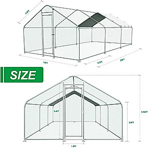Unovivy Large Metal Chicken Coop Run, Outdoor Walk-in Poultry Cage Hen Run House Rabbits with Waterproof Cover and Secure Lock for Outside, Backyard and Farm (9.8'Lx19.7'W x6.4'H)