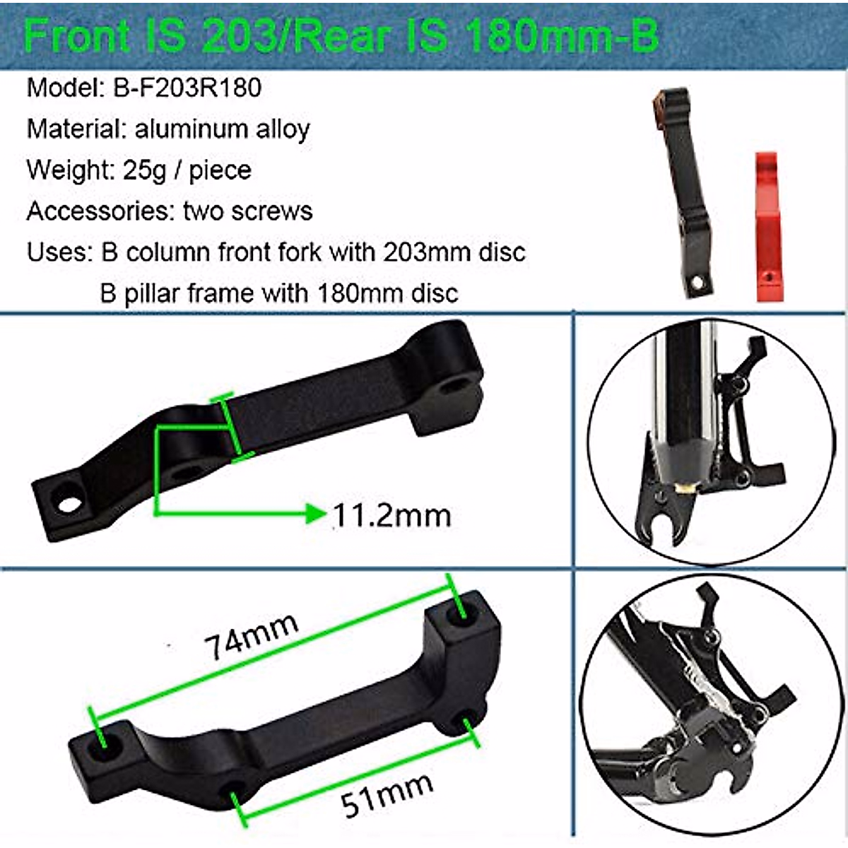 BUCKLOS PM/is Front Rear 180/203mm Disc Brake Caliper Mount Adapter Gear Parts Accessories, CNC Machined Aluminum Alloy Rotor Adapter with Bolts.