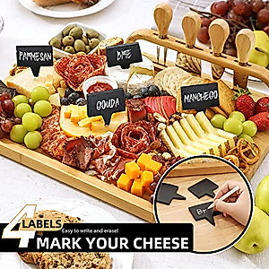 Bamboo Cheese Board and Knife Set - Extra Large Charcuterie Boards Set & Accessories, Large Wooden Cheese Platter Tray with Cutlery - Unique Housewarming, Bridal Shower, Anniversary & Wedding Gift