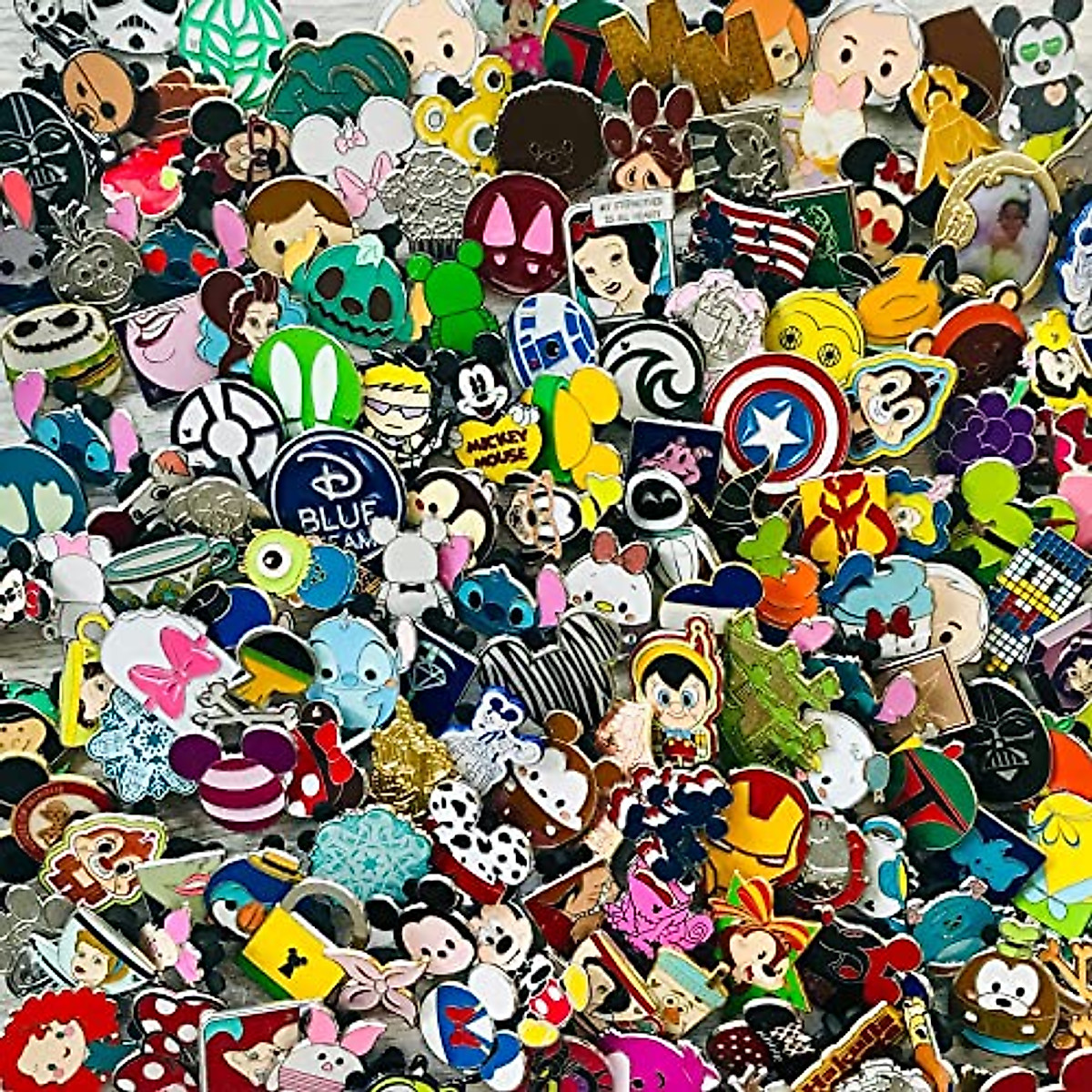 Disney Pins Trading Lot - Assorted Pin Enamel/Metal Set with Mouse Backing Collector for Book Tradable Individually Bagged No Doubles Perfect Gifts or Present kids Birthday (15), White