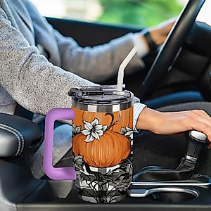 Pumpkins And Checkered 40 Oz Car Cup Stainless Steel Travel Mug Leak-Proof Insulated Tumbler with Handle Violet-style