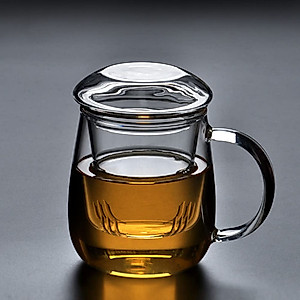 Homoyoyo Glass Tea Cups Coffee Filter 1 Set Glass Teacup Professional Filtration Tea Cup Teaware Double Walled Tumblers Tea Mugs with Infuser and Lid