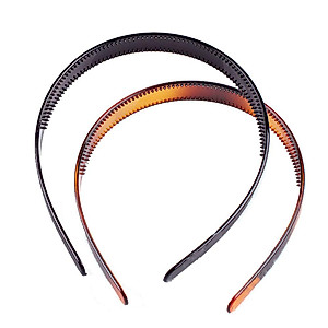 Set of 2 Simple Fashion Plastic Headband Fine Tooth Hairband Headwear Hair Hoop Hair Acessories for Women's Lady Girls (Black +Brown)