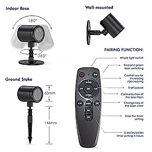 Christmas Projector Lights Outdoor, LinBii Waterproof Christmas Lights Projector with Remote Control Landscape Spotlight Red and Green Star Show for Holiday Xmas Party Garden House Bedroom