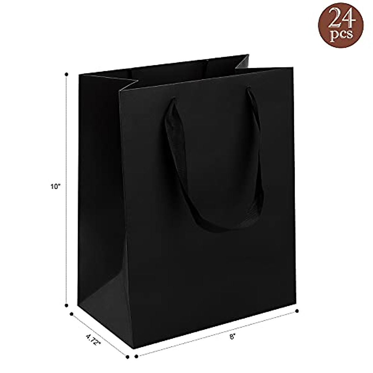 24 pcs Kraft Gift Bags Bulk Meduim Size 8"x4.75"x10", Black Kraft Paper Shopping Bags with Ribbon Handles, Party Favor Bags, Shopping Bags, Retail Bags, Wedding Bags, Merchandise Business Bags