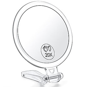 AMISCE Travel Handheld Makeup Mirror 2-Sided with 1X 20X Magnification & Adjustable Handle/Stand, Portable, Small, Girl Women Mother's Gift