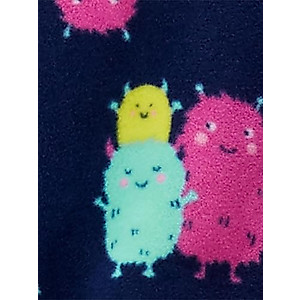 Simple Joys by Carter's Baby Girls' 3-Pack Loose Fit Flame Resistant Fleece Footed Pajamas, Blue Elephant/Navy Monster/Pink Dots, 24 Months