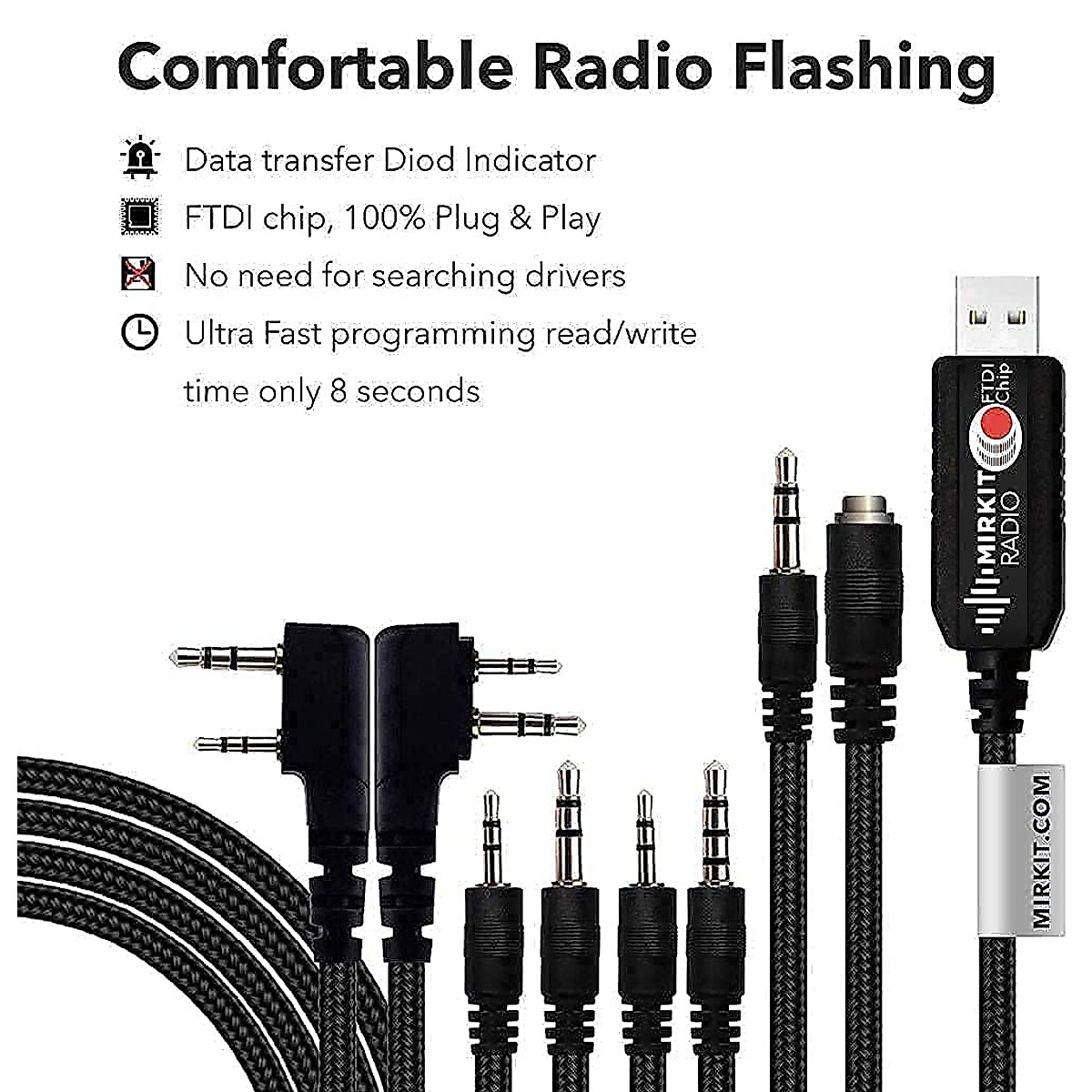 Mirkit Bundle with 2Pcs Radio Baofeng UV-82 MK5 8 Watt Max Power - 2Pcs of Dual Band Antenna Upgraded MP-701 SMA Female VHF/uhf 8.5inch - 6 in 1 FTDI USB Programming Cable