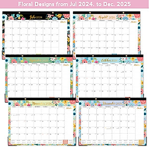 2024-2025 Desk Calendar - Desk Calendar 2024-2025, 18-Month Desk/Wall Calendar, Jul. 2024 - Dec. 2025, 16.8" x 12", Desk Calendar with Corner Protectors, Ruled Blocks - Black Floral