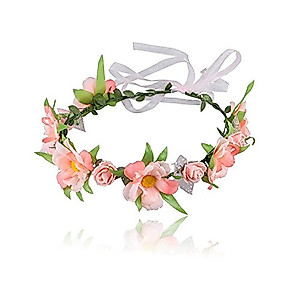6Pcs Adjustable Boho Flower Crowns with Elastic Ribbon Floral Headbands Garland Bridal Bridesmaid Women Girls Teens Kids Headpiece for Hawaiian Party Wedding Beach Festival