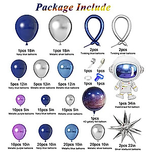 Amandir139pcs Space Balloon Garland Arch Kit - Outer Space Birthday Decorations with Blue Purple Silver Galaxy Astronaut Foil Balloons for Boys Kids Space Themed Birthday Party Decoration Supplies
