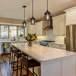 LNC Rustic Pendant Lighting for Kitchen Island, Retro Vintage Pendant Light Fixture with Metal Cage Shade, Mini Hanging Pendant Lights Adjustable for Kitchen Sink, Dining Room, Bedroom, Foyer, 3.9”D