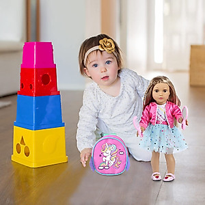 American 18 Inch Doll Clothes and Makeup Accessories Set Includes 18 Inch Doll Clothes Backpack Sunglasses Phone Shoes Comb Mirror Eye Shadow Lipstick Hair Clip Hair Tie for 18 Inch Doll