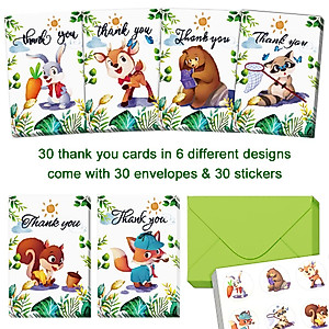 Paper Master Woodland Thank You Cards 30 Pack bulk Thank You Cards for Kids 4” × 6” Forest Animal Thank You Cards with Envelopes & Stickers for Kids Birthday Party, Baby Shower, Christmas and more