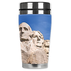 Mugzie Mount Rushmore Blue Sky Travel Mug with Insulated Wetsuit Cover, 16 oz, Multicolor