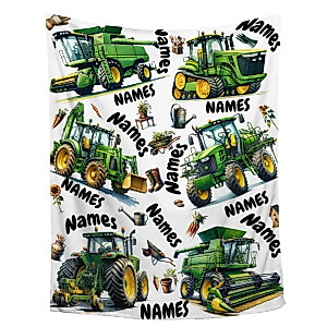 Personalized Trucks Blanket for Boys Girls Kids, Tractor Truck Flannel Throw Blanket Text Gifts Throw Soft & Warm Bed—All Season 30"x40" for Baby/Pets