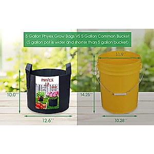 PHYEX 12-Pack 5 Gallon Nonwoven Grow Bags, Aeration Fabric Pots with Durable Handles, Come with 12 Pcs Plant Labels