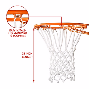 Heavy Duty Basketball Net Replacement, (7.47 oz) Upgrade Professional Basketball Net,All-Weather Anti Whip 21 inches Standard Thick Nets, 12 Loops for Indoor and Outdoor Replacement Net (White)