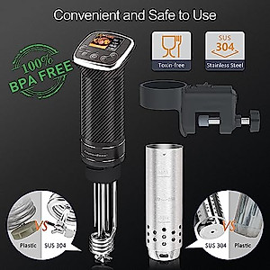 KitchenBoss Sous Vide Cooker Machine: Ultra Quiet 1100 Watts Accurate Cooker with Color LCD Recipes IPX7 Waterproof Immersion Circulator Cooking Machine Include Cookbook, Carbon Fiber Pattern