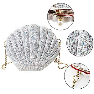 ZLM BAG US Glitter Seashell Evening Clutch Purse Mini Chain Crossbody Bag Pu Leather Shell Pearl Shoulder Bag