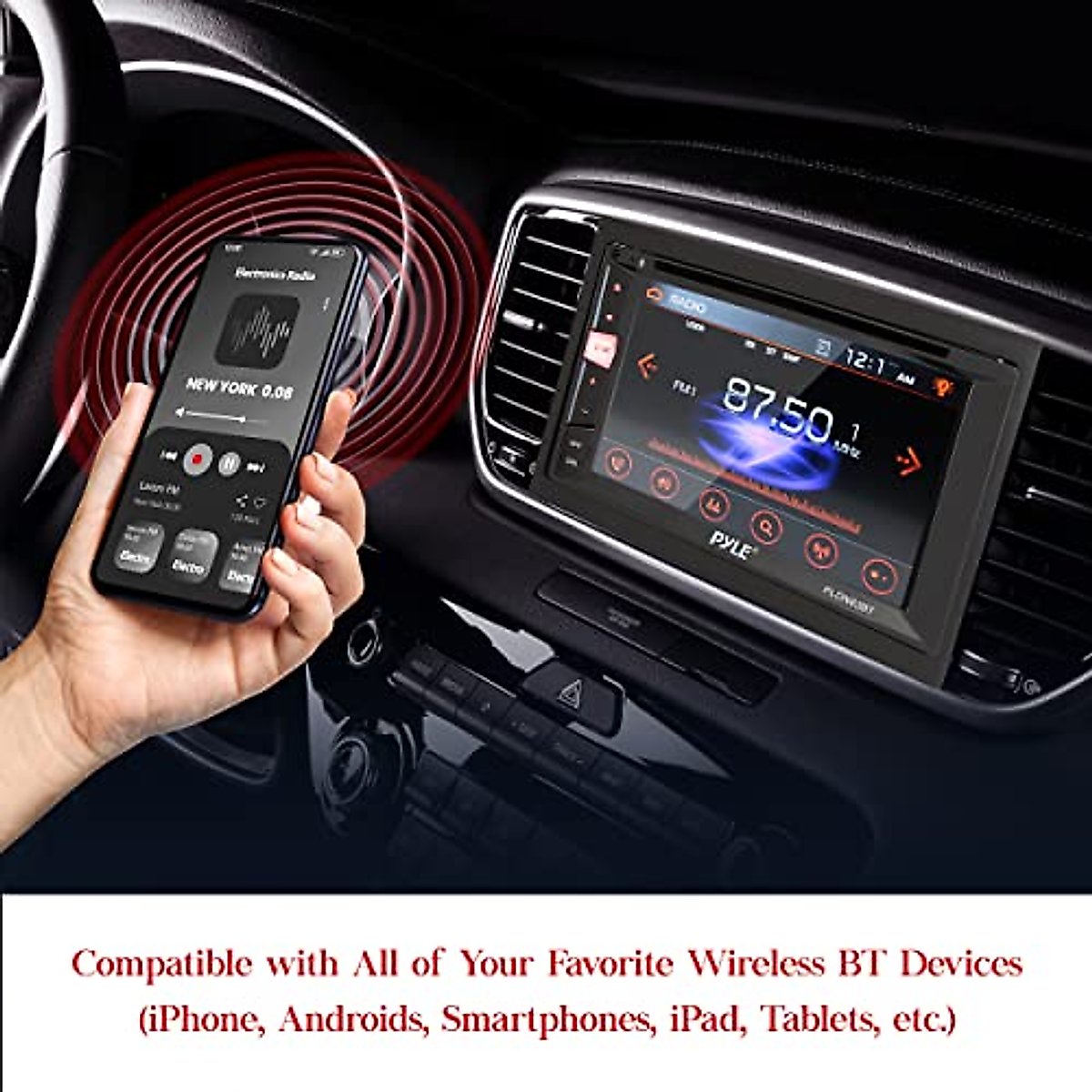 Pyle Double Din DVD Car Stereo Player Bluetooth in-Dash Car Stereo Touch Screen Receiver w/USB/SD, MP3, CD Player, AM FM Radio, Steering Wheel Feature, Hands-Free Call, Camera/Speaker Input - Pyle