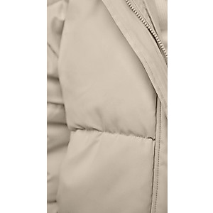 MEROKEETY Women's Winter Long Sleeve Zip Puffer Jacket Stand Collar Baggy Short Coats with Pockets, LightKhaki, XS