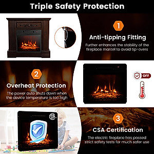 SIMOE 32" Electric Fireplace with Mantel,Package Freestanding Fireplace Heater with Remote Control & Overheat Protection & Adjustable Flame,Indoor Fireplace Mantel for Living Room,Bedroom,Brown