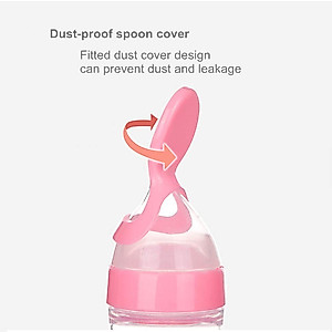 Gaodear Natural Touch Silicone Baby Food Feeder,Squeeze Cereal Bottle with Dispensing Spoon，Suction Cup Design,3 Ounce/Pink
