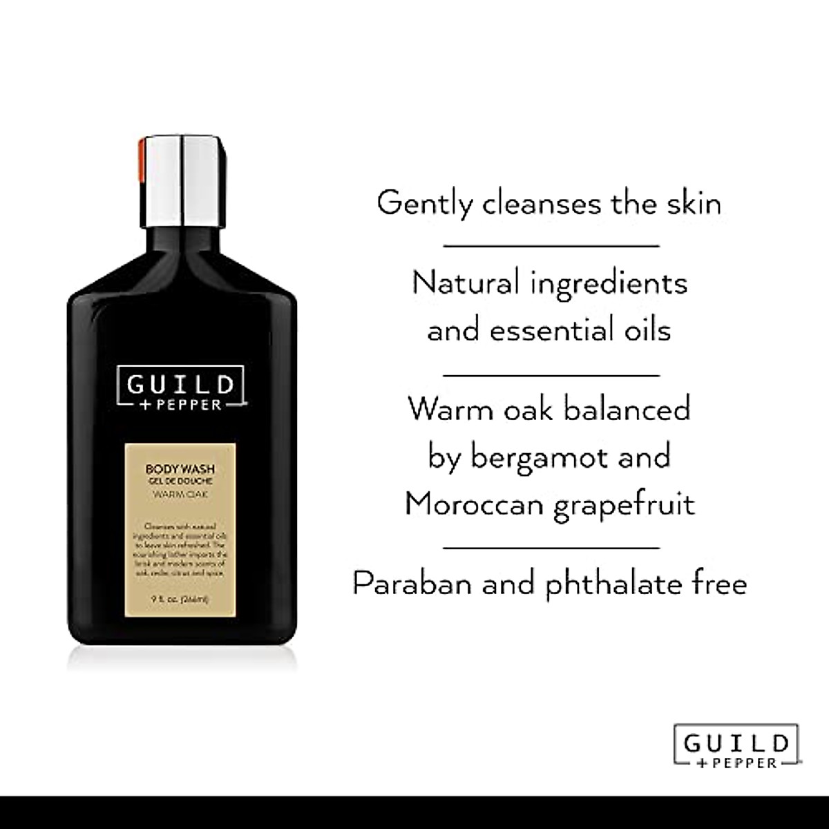 Gilchrist & Soames Guild + Pepper Body Wash and Shower Gel - 9oz - Natural, Essential Oils, All Skin Types, Zero Parabens, Sulfates, and Phthalates