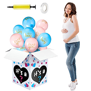 Ireer Gender Reveal Box with 16 Latex Gender Reveal Balloon 24 x 17 x 17 Inch Gender Reveal Balloon Box Boy or Girl Balloon Release Box Gender Reveal Ideas for Boy Girl Gender Reveal Party Supplies
