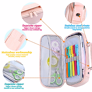 HANXIUCAO Pencil Case Canvas Pen Pencil Pouch Large Capacity Organizer Multifunctional Pencil Bag with Zipper Compartments (Black-A)