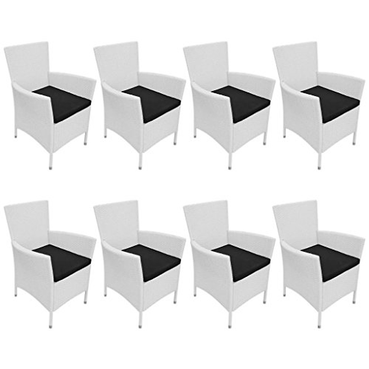 Festnight 9 Pieces Outdoor Patio Dining Set White Poly Rattan Tempered Glass Top Dining Table and 8 Chairs with Cushion Sectional Conversation Set Garden Outdoor Furniture