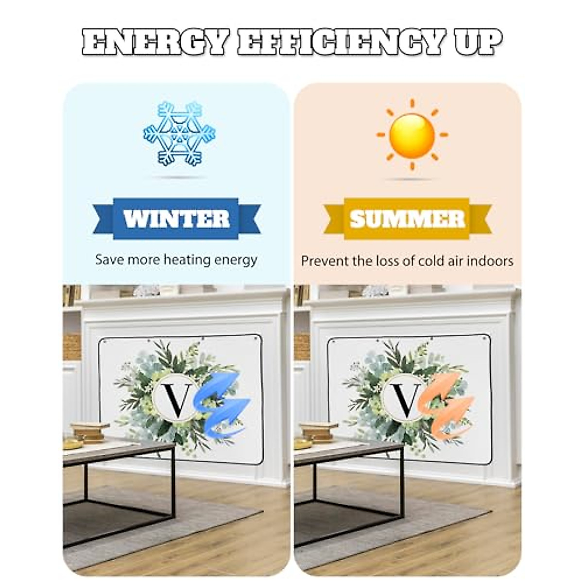 Fireplace Screen Magnetic Fireplace Cover for Living Room Washable Indoor Fireplace Draft Cover Christmas Fireplace Screens,Save Energy Stops Heat Loss,Letter V, Farmhouse Eucalyptus Wreath 51"x39"