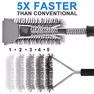 MEMX Grill Brush and Scraper,Strong BBQ Cleaner Accessories,Safe Wire Bristles 18" Stainless Steel Barbecue Triple Scrubber Cleaning Brush,Perfect Tools for Gas/Charcoal Grill.