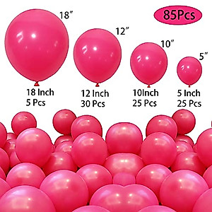 Hot Pink Balloons, 85Pcs 18 Inch 12 Inch 10 Inch 5 Inch Latex Party Balloons For Birthday Party Decoration Baby Shower Wedding Anniversary Bachelorette Graduation