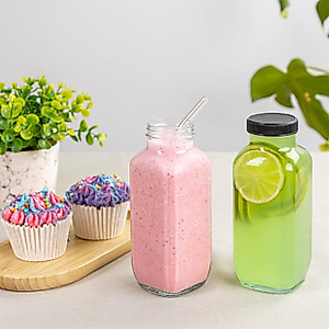 umud Juice Bottles with Lids, 16 Oz - Set of 3 - Clear Glass Jars with Caps - Reusable Empty Drink Containers for Juicing, Smoothies, Water, Milk, Kombucha Storage, Wellness Shots and More (8)