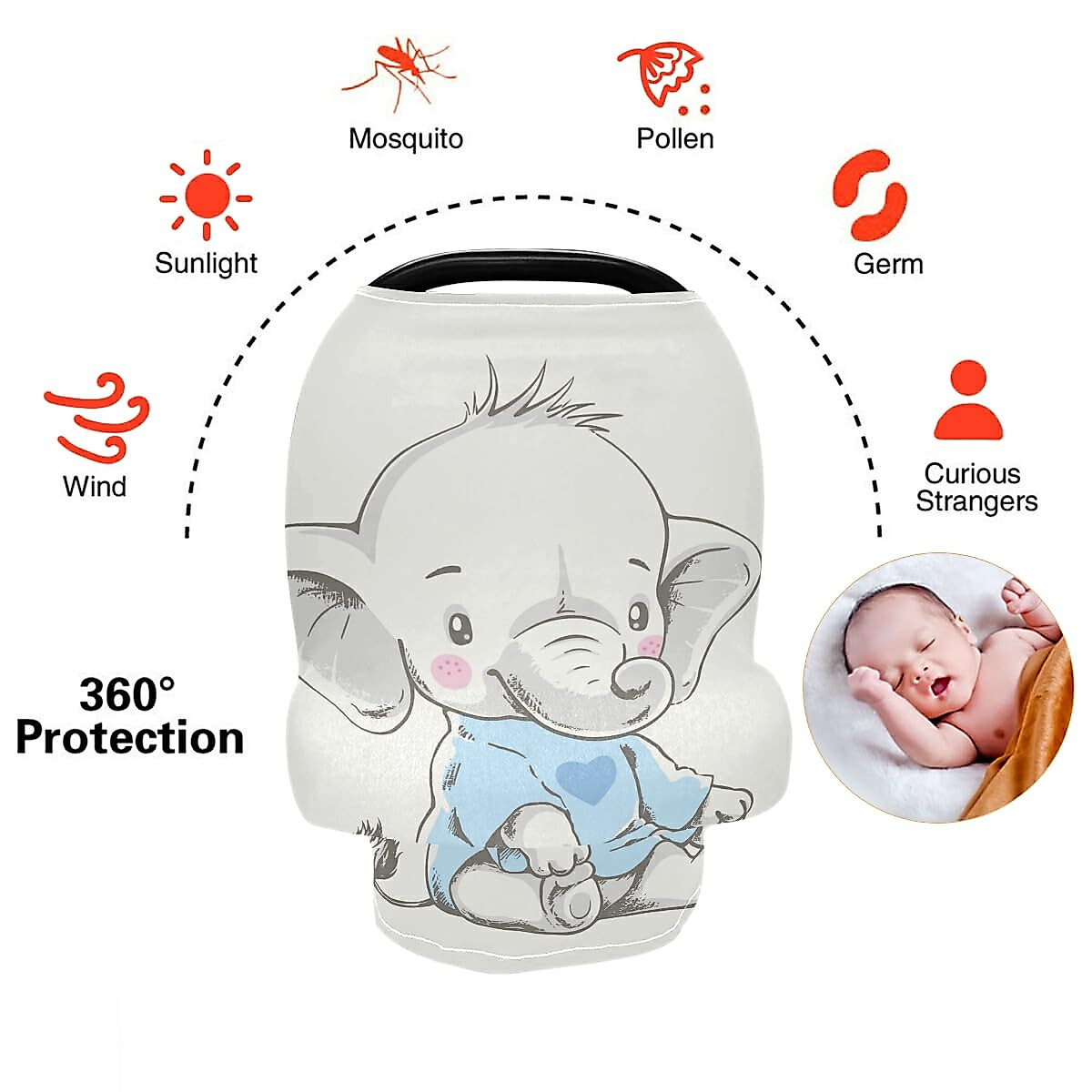 MNSRUU Baby Car Seat Covers Canopy Cover Blue Boy Elephant Baby Infant Stroller Cover Full Coverage Carseat Canopy Breathable Nursing Cover for Breastfeeding