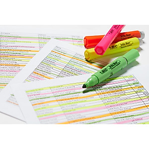 BIC Brite Liner Highlighter with Rubber Grip, Chisel Tip, Assorted, Pack of 4 - BLMGP41-A-AST