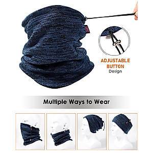 Winter Beanie Hat Scarf for Men Women Knit Thick Fleece Lined Warm Windproof Ski Skull Cap Neck Warmer Gaiter Face Scarf Set