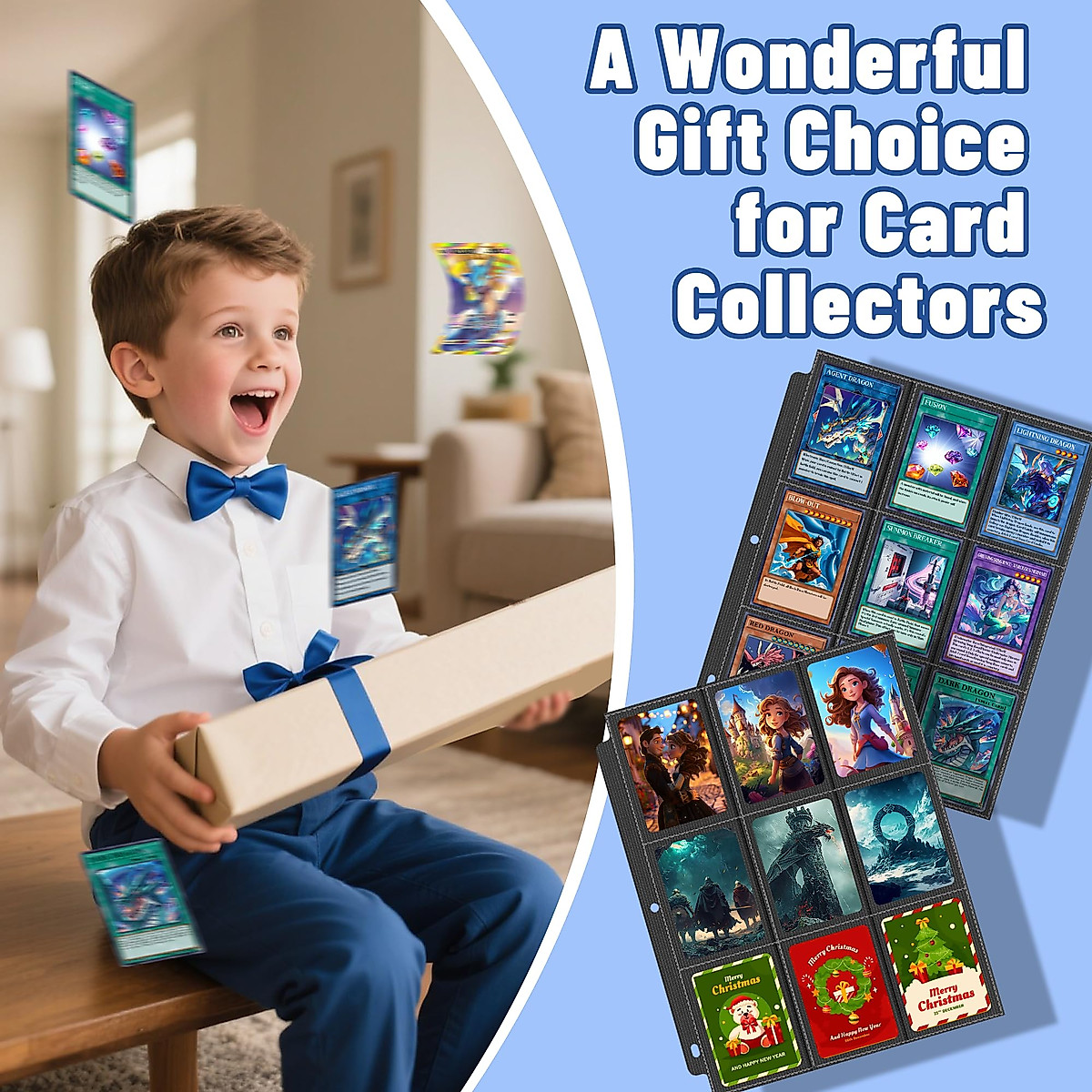 900 Pockets Trading Card Binder Sleeves, Baseball Card Sleeves Fit for Standard Size Sport Cards, Baseball Card Holder for 3 Ring Binder