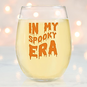 In My Spooky Era Wine Glass | Halloween Party Gifts for Women - Stemless Wine Drinking Glasses for Spooky Birthday Party Decorations and Celebrations - Embrace Your Halloween Spirit (Orange)