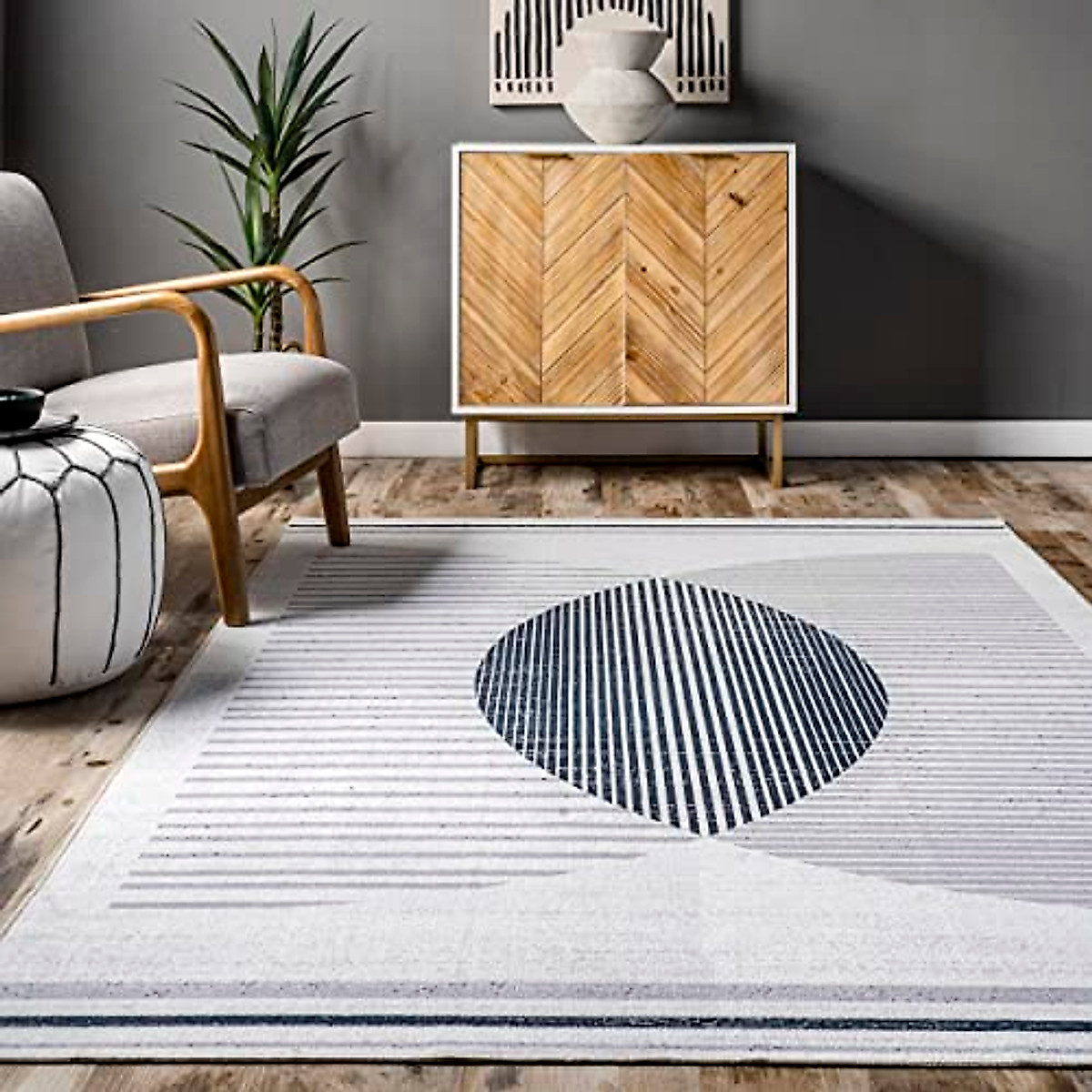 nuLOOM Camila Machine Washable Lunar Eclipse Ultra Thin Area Rug, 4' x 6', Grey