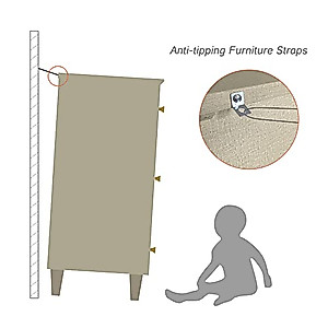 WAMPAT Dresser with 6 Drawers for Bedroom, Wooden Kids Dressers with Wide Chest of Drawers, Beige Modern Closet Storage Organizer Furniture with Solid Wood Legs for Living Room, Hallway, Nursery