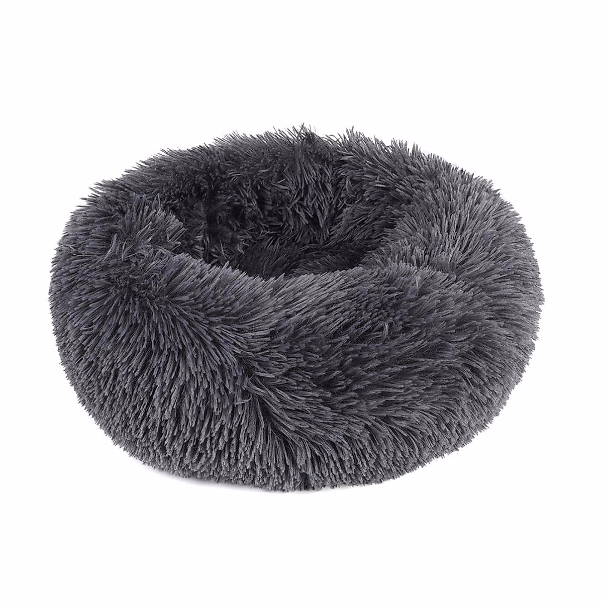 otoez Kitten Puppy Anti-Anxiety Plush Pet Calming Donut Bed With Non-Slip Waterproof Bottom, Washable Small Round Dog Cat Bed (19.7", Dark Grey)