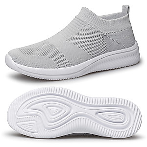 vibdiv Slip on Sock Sneakers Shoes for Wome Walking Shoes Comfortable for Jogging Work Gary 5 Light Gray White
