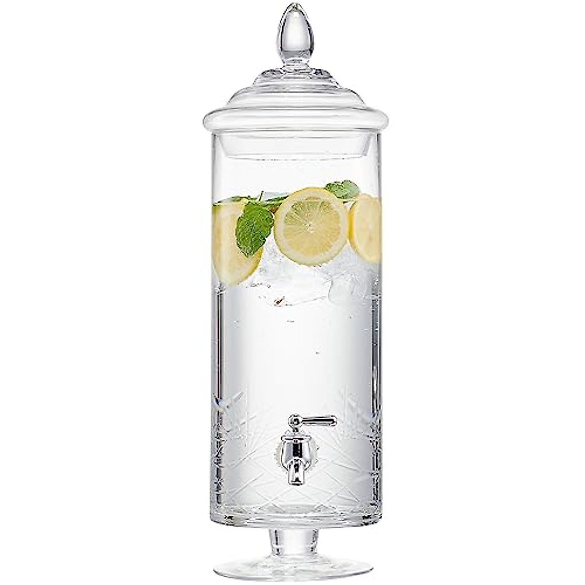 Fifth Avenue Crystal Beverage Dispenser for Countertop - 1 Gallon Large Glass Drink Dispenser w/Spigot & Lid - Party Drink Dispenser for Sweet Tea Lemonade Punch Water, Juice Dispensers for Parties