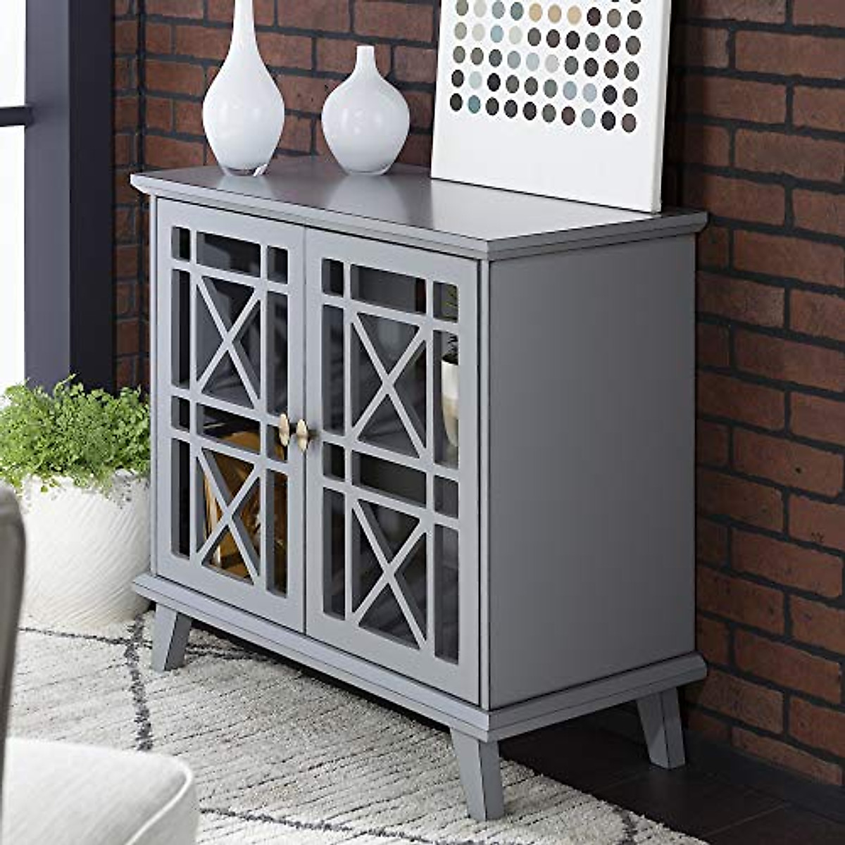 Walker Edison Wood Kitchen Accent Buffet Sideboard Entryway Serving Storage Cabinet with Doors Entryway Kitchen-Dining Room Console Living Room, 32 Inch, Grey