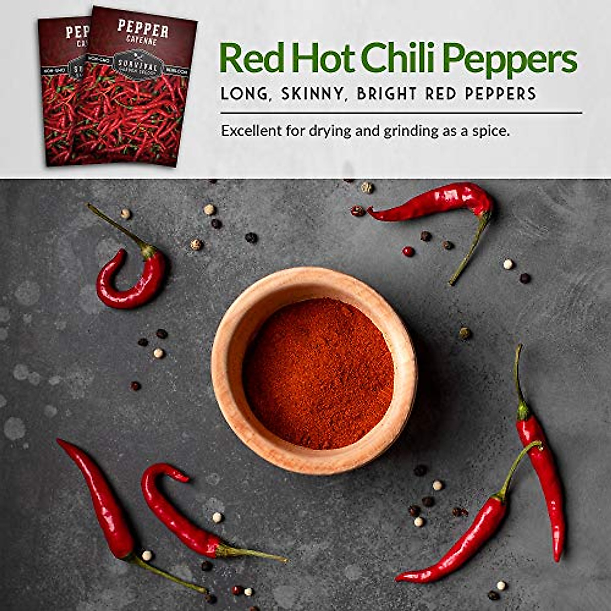 Survival Garden Seeds - Red Cayenne Pepper Seed for Planting - Packet with Instructions to Plant and Grow Hot Chili Peppers in Your Home Vegetable Garden - Non-GMO Heirloom Variety - Single Pack